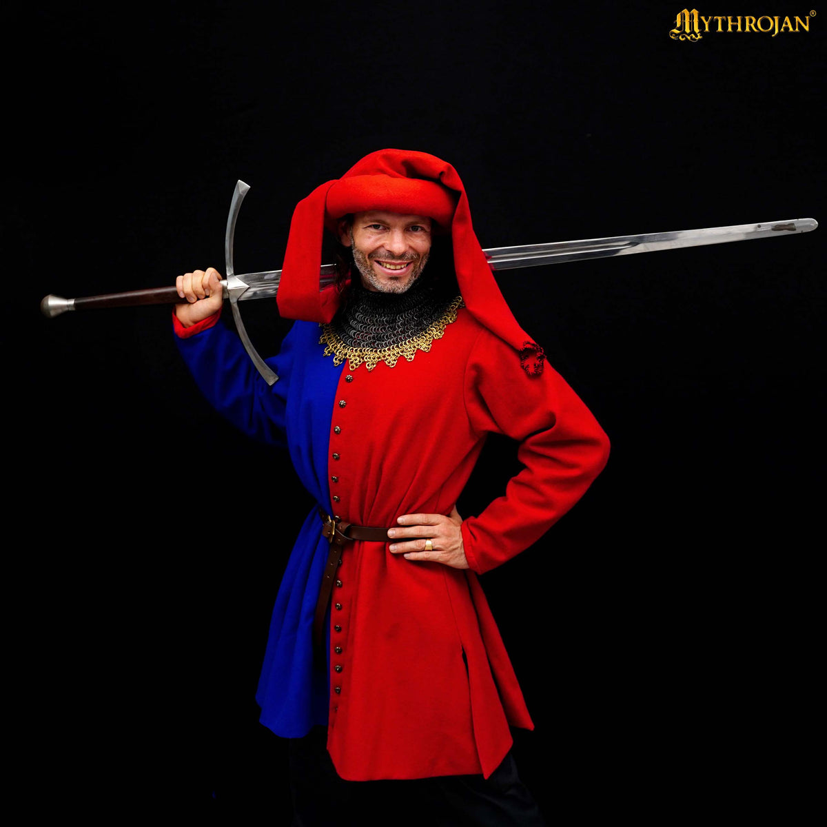 Houppelande Livery Wool Coat - Red & Blue| Make Your Own Medieval