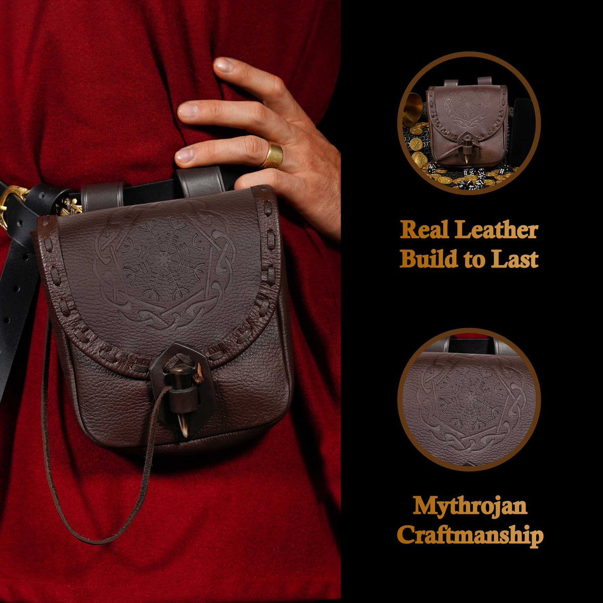 Helm of Awe Viking Rune Bag with Horn Toggle - Brown| Make Your Own ...