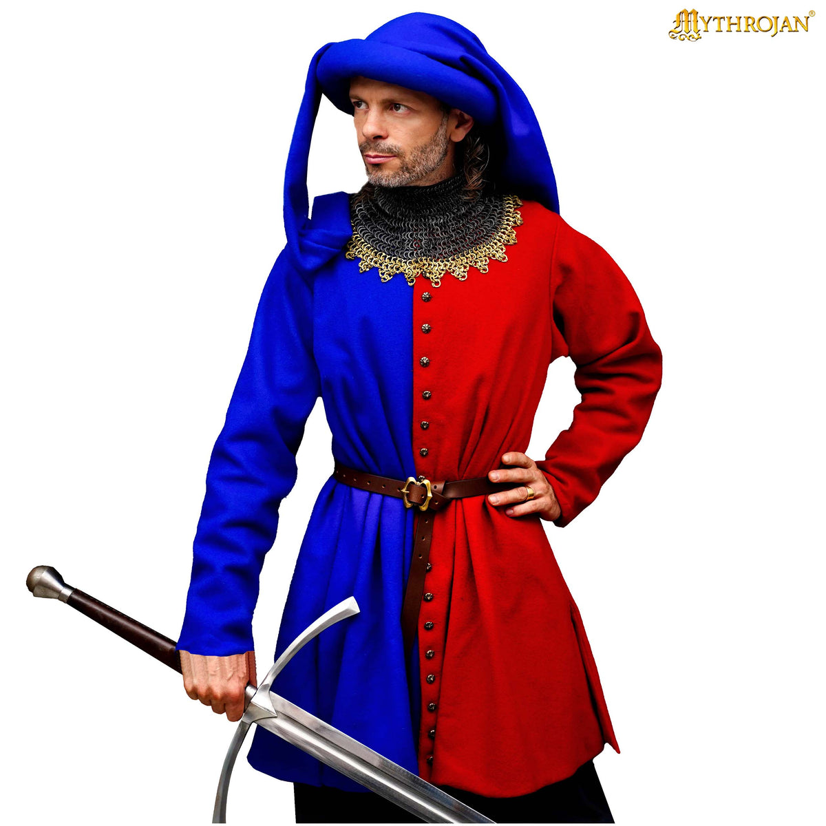 Houppelande Livery Wool Coat - Red & Blue| Make Your Own Medieval