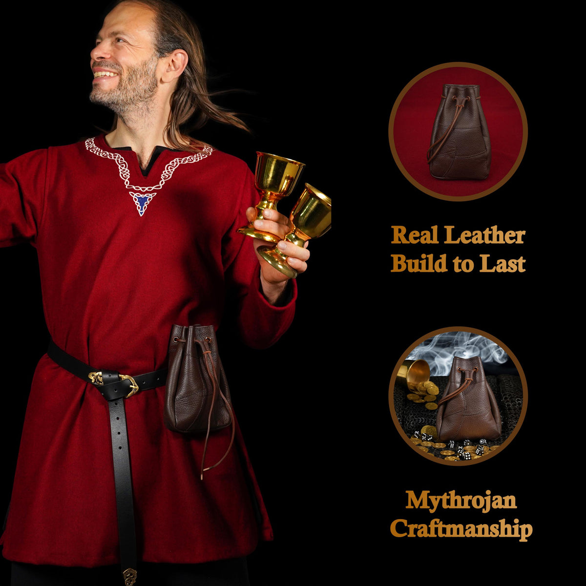 Brown Patchwork Leather Drawstring Bag| Make Your Own Medieval