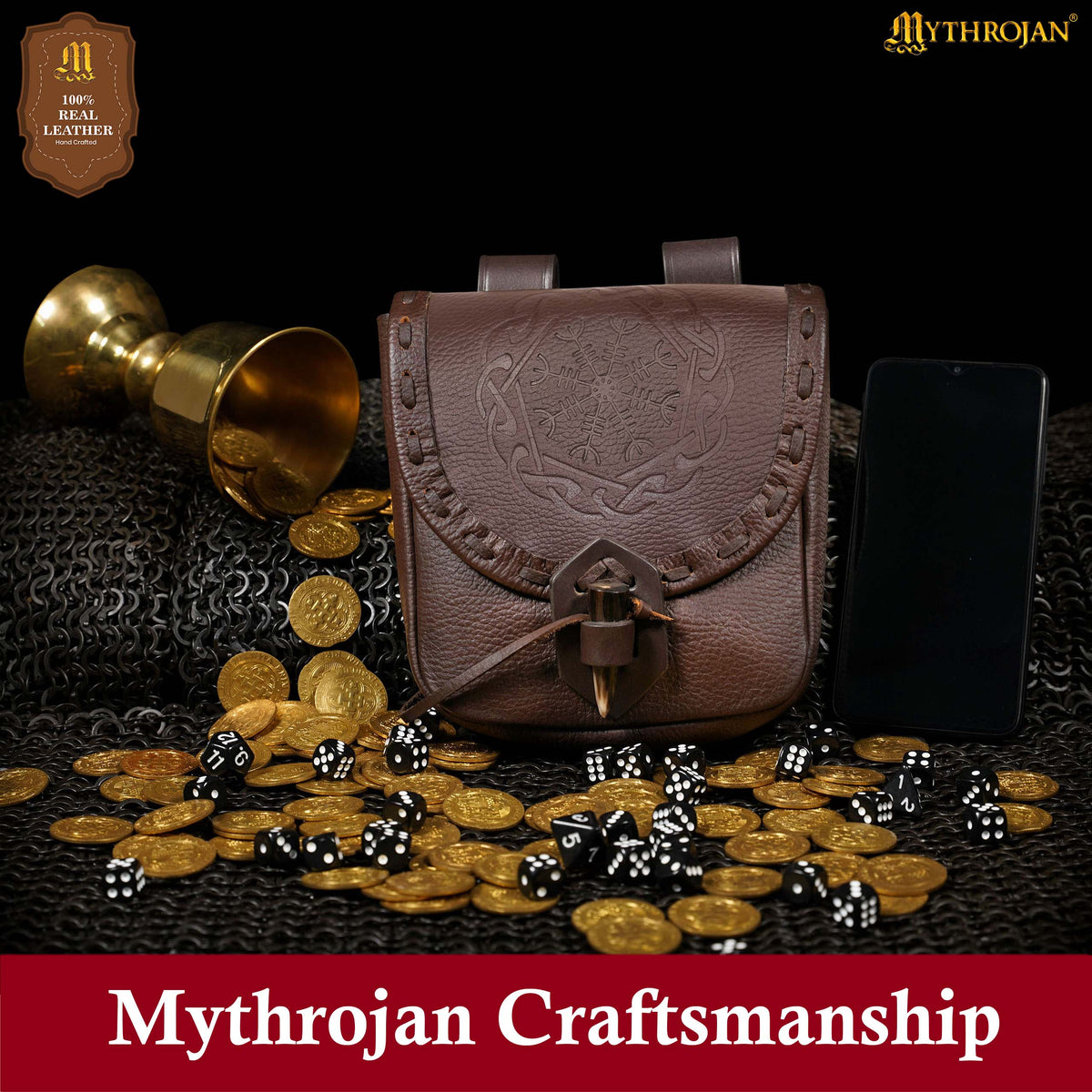 Helm of Awe Viking Rune Bag with Horn Toggle - Brown| Make Your Own ...