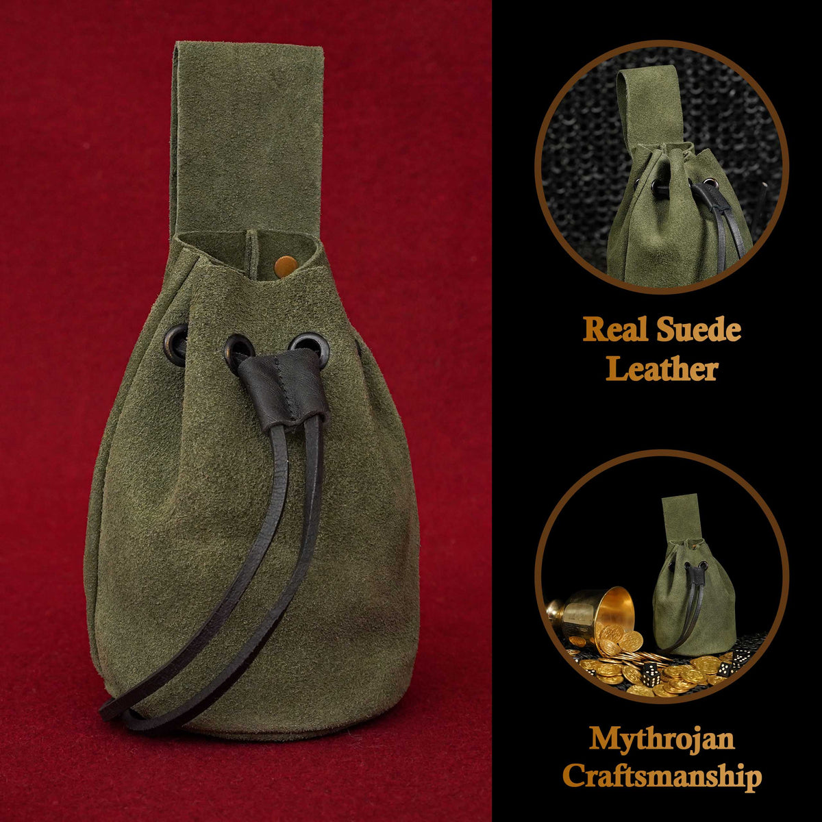 Green Suede Leather Drawstring Bag| Make Your Own Medieval