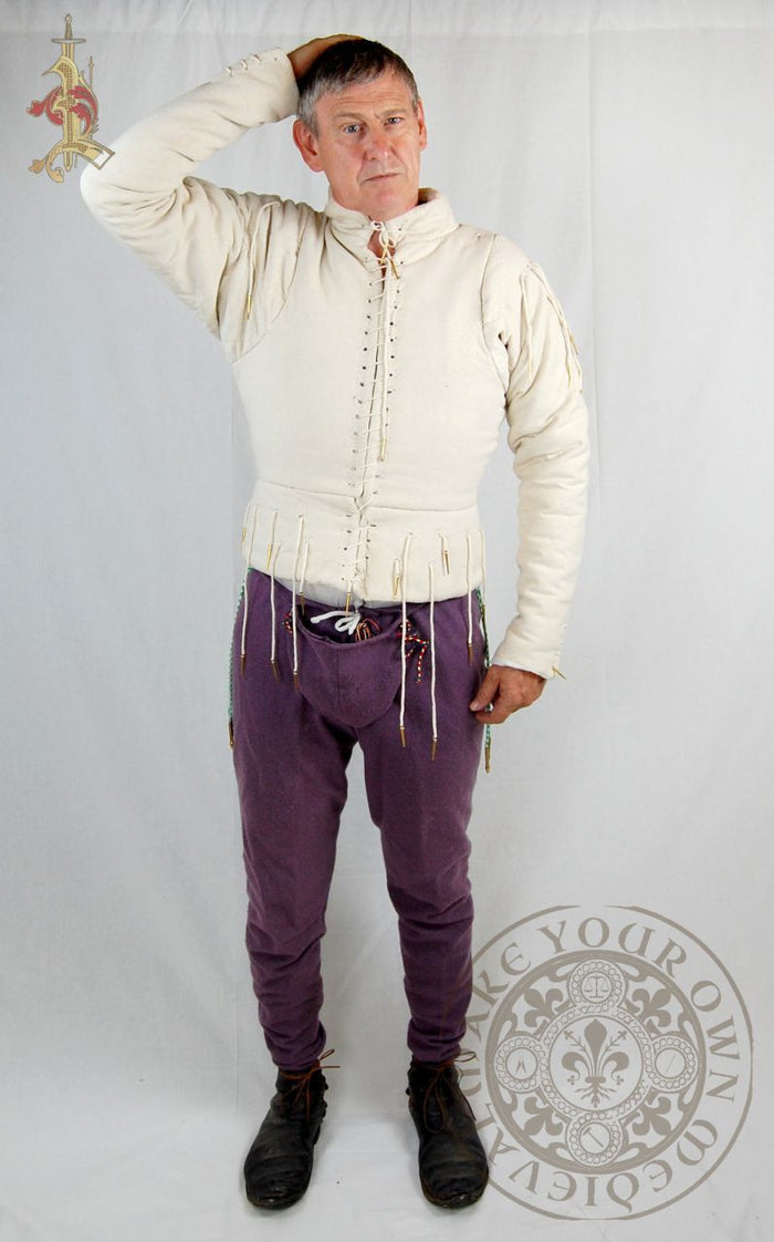 15th Century Arming Doublet With Aglets - Black, White and Red| Make Your Own Medieval