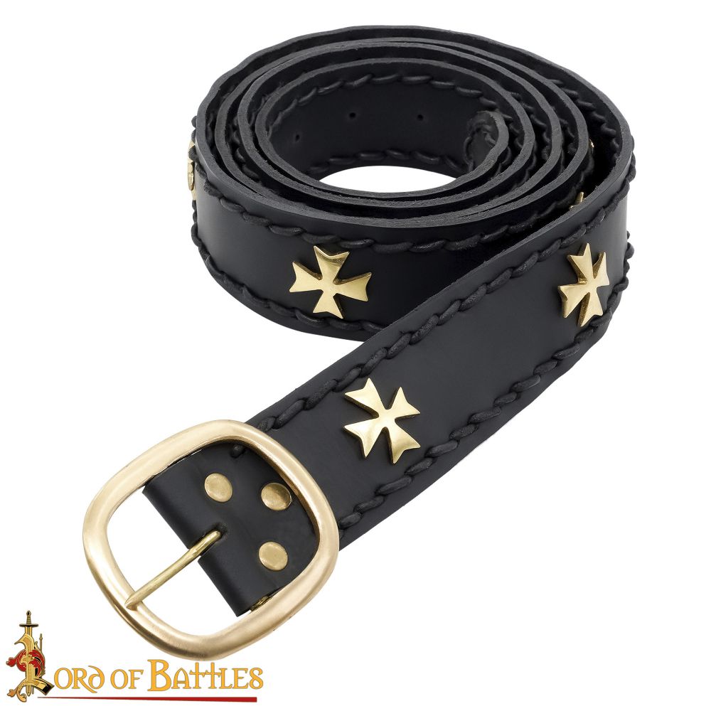 Crusader Templar Cross Belt – Black Veg Tan Leather| Make Your Own Medieval