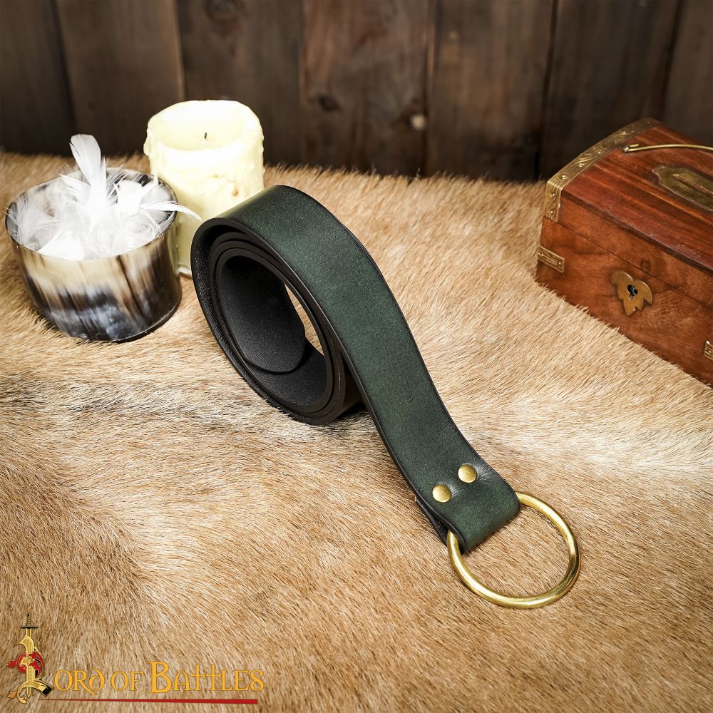 Medieval / Renaissance SCA Brass Ring Belt in Dark Green Veg Tan Leath ...