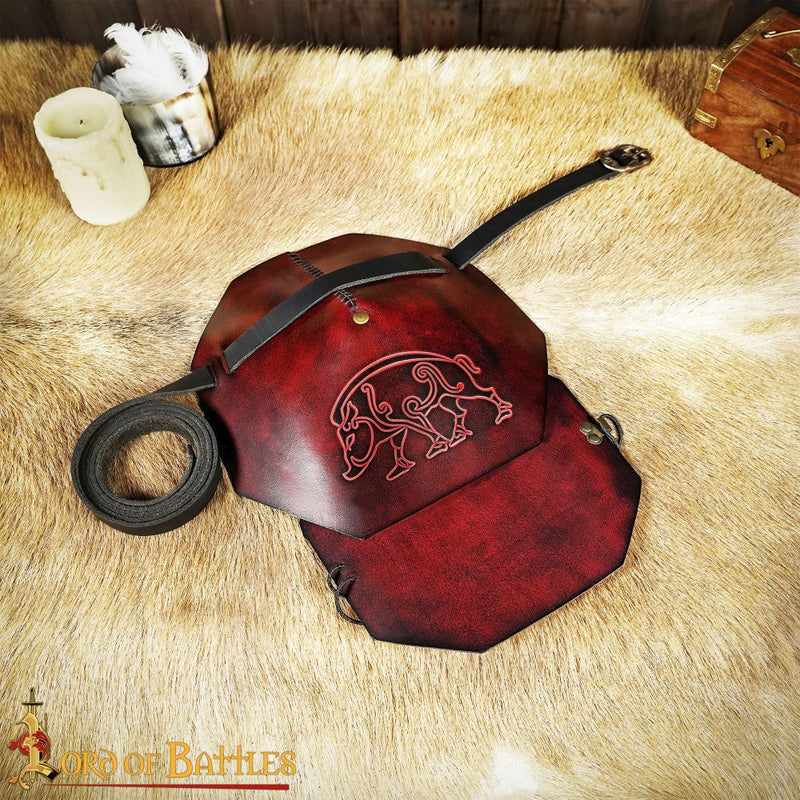 Celtic Boar Leather Spaulder Armour - Red| Make Your Own Medieval