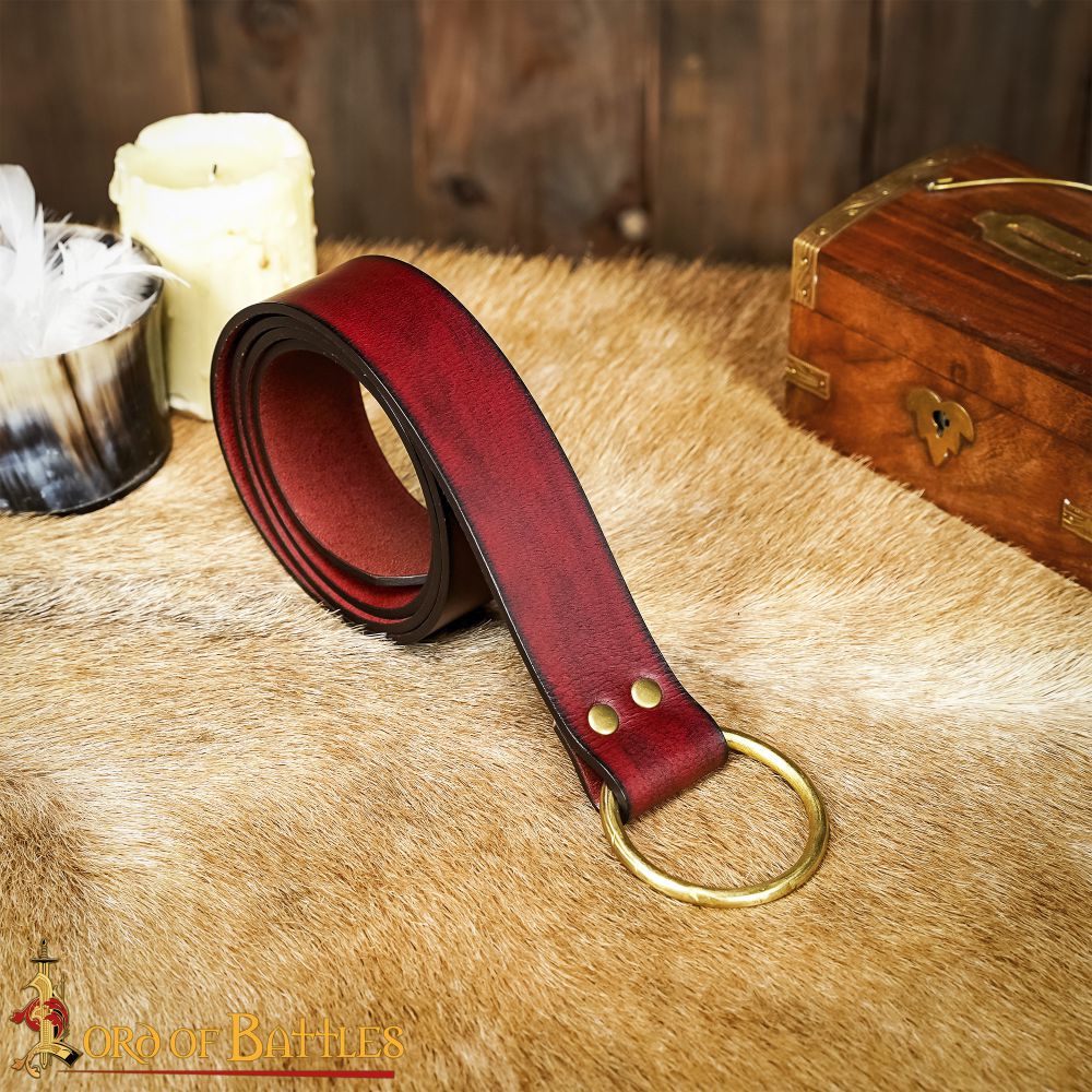 Medieval / Renaissance SCA Brass Ring Belt in Maroon Veg Tan Leather ...